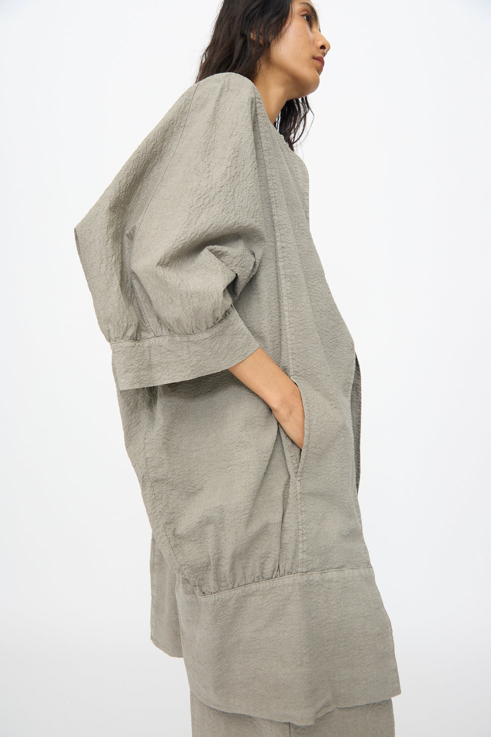 Black Crane - Textured Cotton Spoon Jacket in Pale Grey | Oroboro Store ...